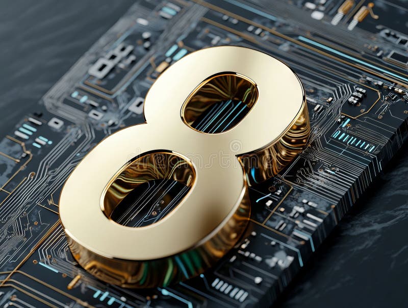 A Gold Number Eight on Top of a Computer Motherboard Stock Photo ...