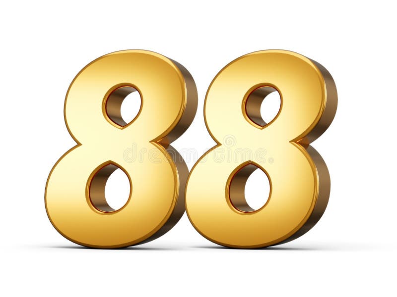 Gold Number 88 Eighty Eight Isolated White Background. Shiny 3d Number ...
