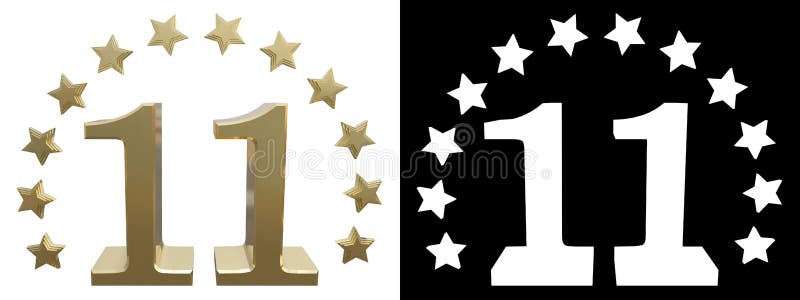 Gold Number Eleven, Decorated with a Circle of Stars. 3D Illustration ...