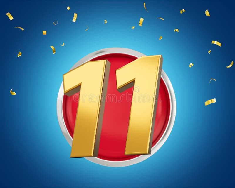 Gold Number 11 Gold Number Eleven Rounded Red Icon with Particles on ...