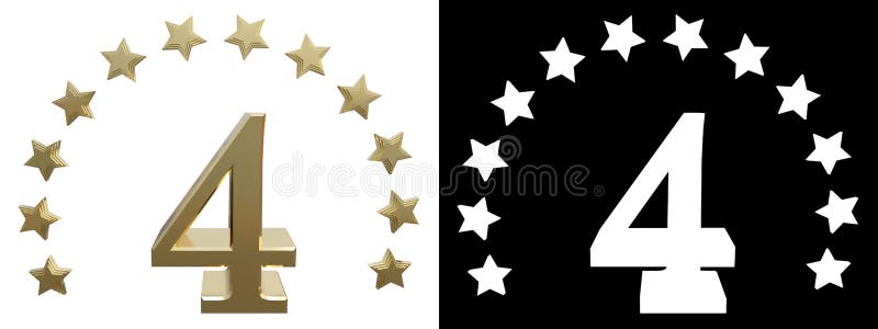 Gold Number Four, Decorated with a Circle of Stars. 3D Illustration ...