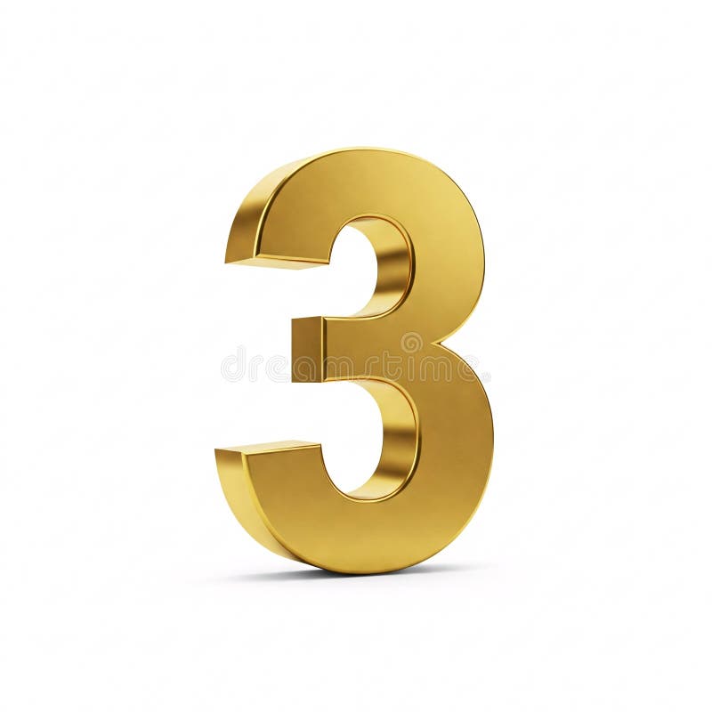 Gold Number 3, Isolated on a White Stock Illustration - Illustration of ...