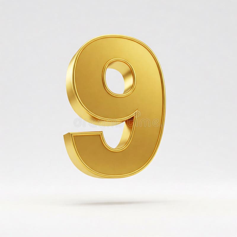 Gold Number 9, Isolated on a White Stock Illustration - Illustration of ...
