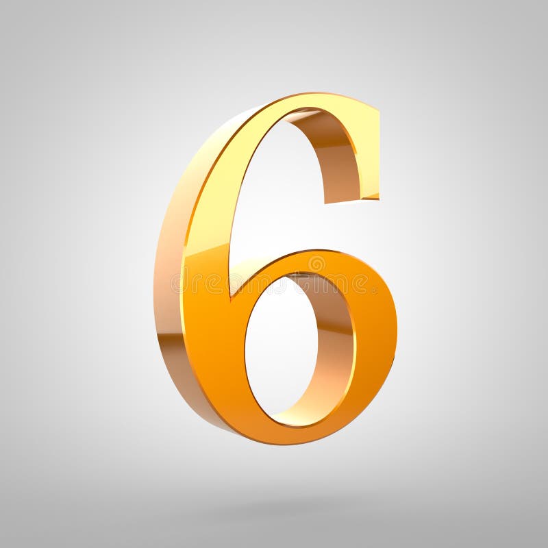 Gold Number 6 Isolated on White Background Stock Illustration ...