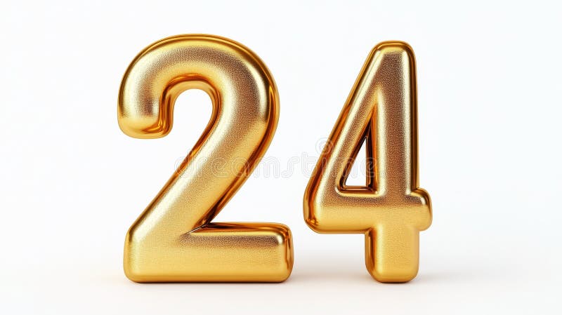 Gold Number 24, Isolated on White Background, 3D Rendering, Number, Twenty-Four Stock ...
