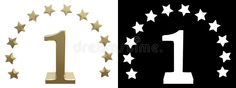 Gold Number One, Decorated with a Circle of Stars. 3D Illustration ...