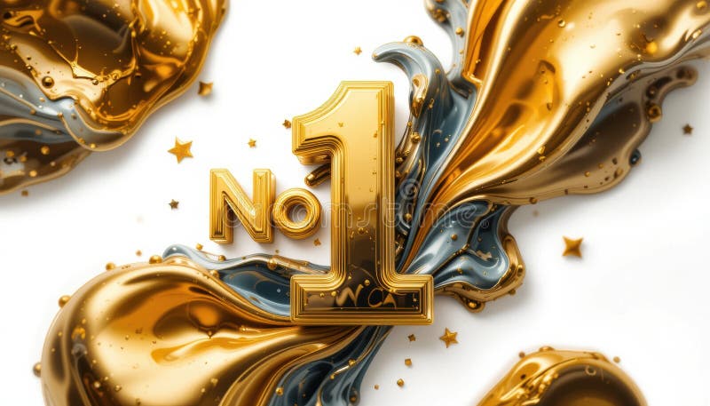 Gold Number One with Ribbon Splash Stock Illustration - Illustration of ...
