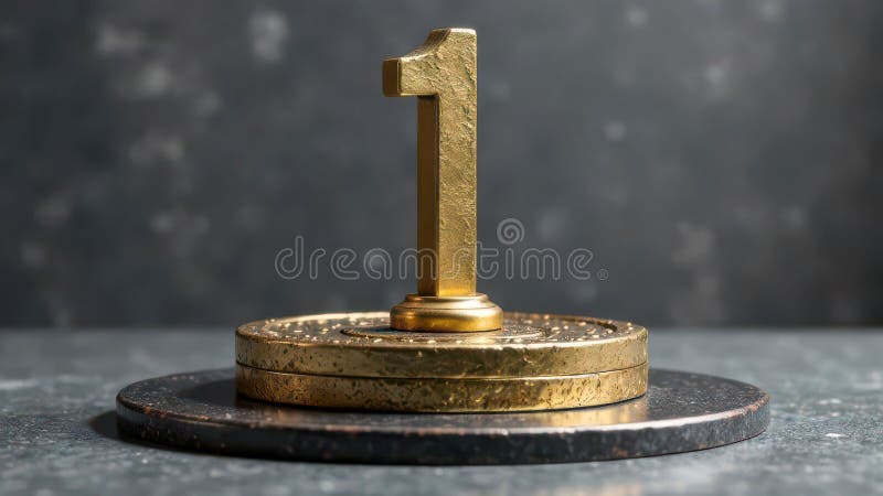Gold Number One Trophy on Black and Gold Pedestal Stock Illustration ...