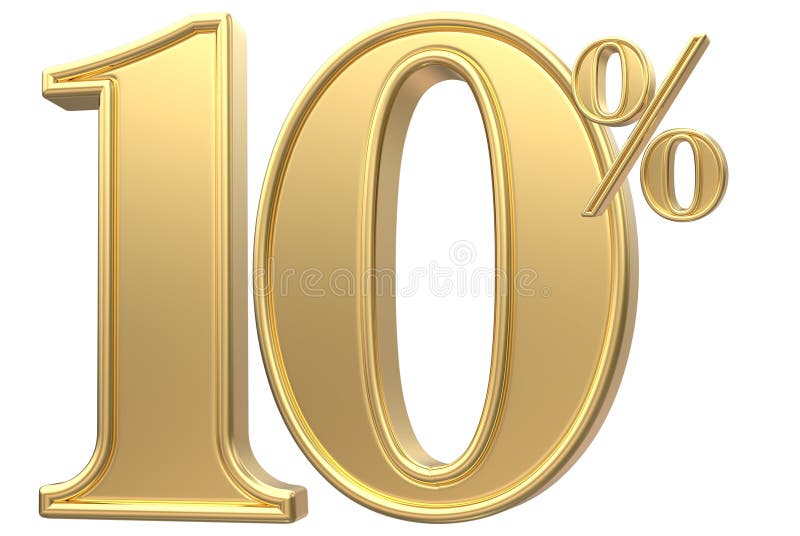 Gold Number 10 Percent 3D Render with White Background Stock ...