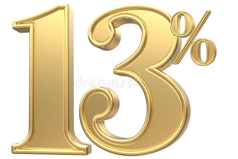 Gold Number 13 Percent 3D Render with White Background Stock ...