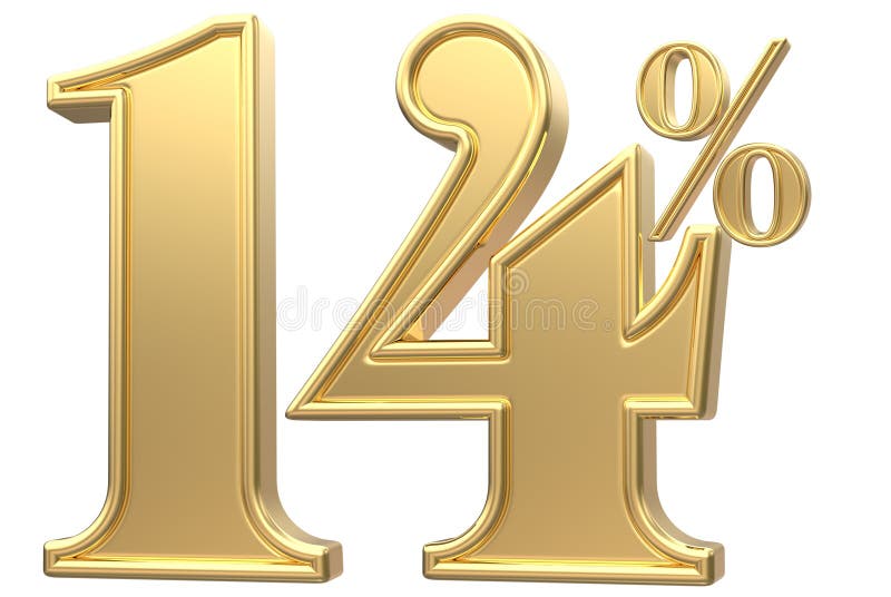 Gold Number 14 Percent 3D Render with White Background Stock ...