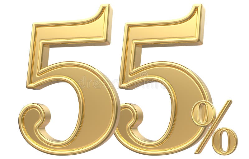 Gold Number 55 Percent 3D Render with White Background Stock ...