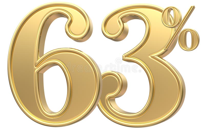 Gold Number 63 Percent 3D Render with White Background Stock ...