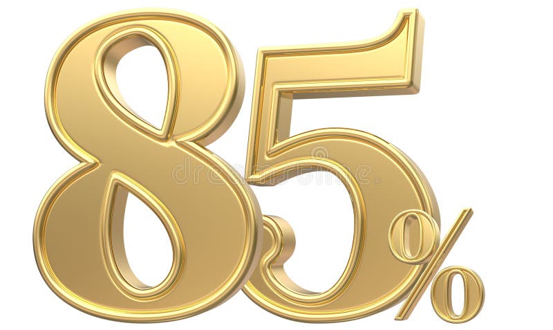 Gold Number 85 Percent 3D Render with White Background Stock ...