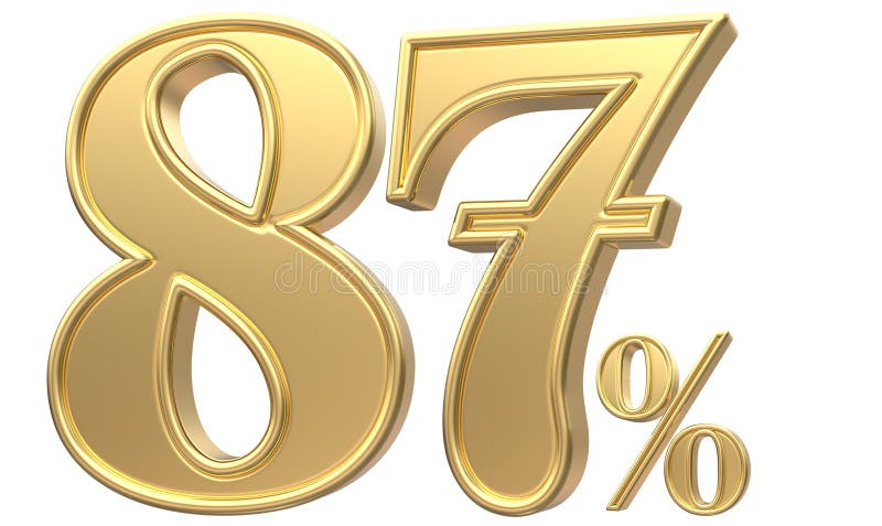 Gold Number 87 Percent 3D Render with White Background Stock ...