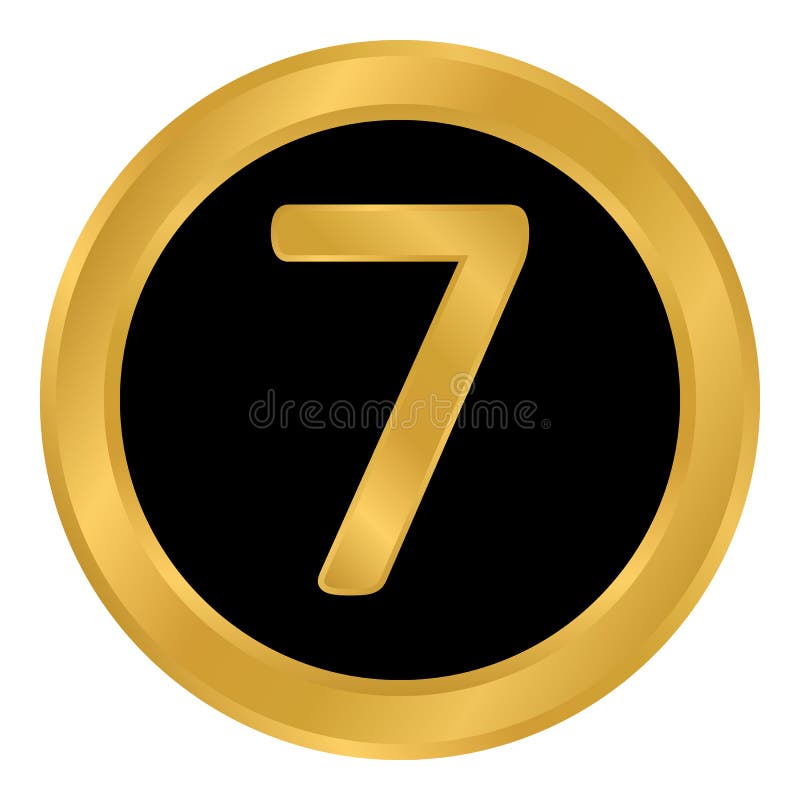 Gold number seven button stock illustration. Illustration of decorative ...