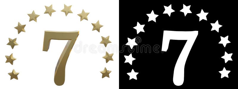 Gold Number Seven, Decorated with a Circle of Stars. 3D Illustration ...