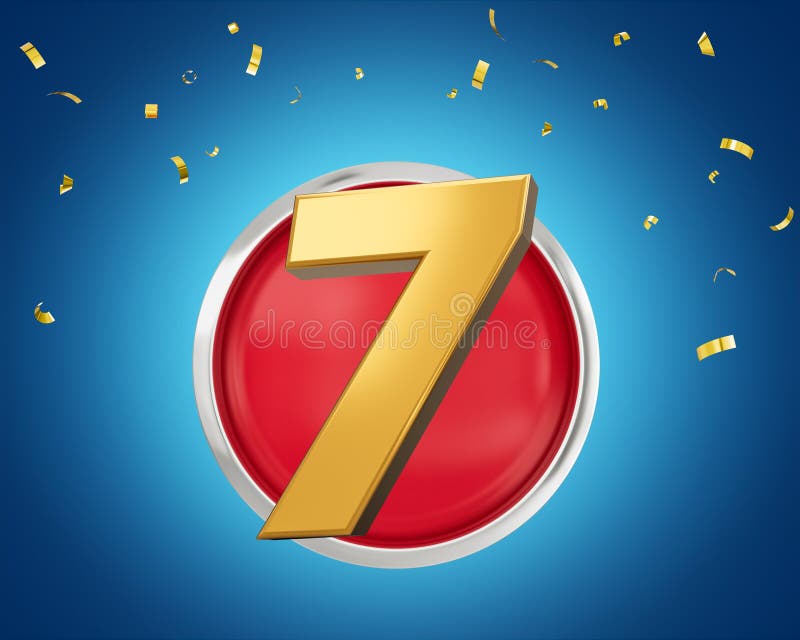 Gold Number 7 Gold Number Seven, Rounded Red Icon with Particles on ...