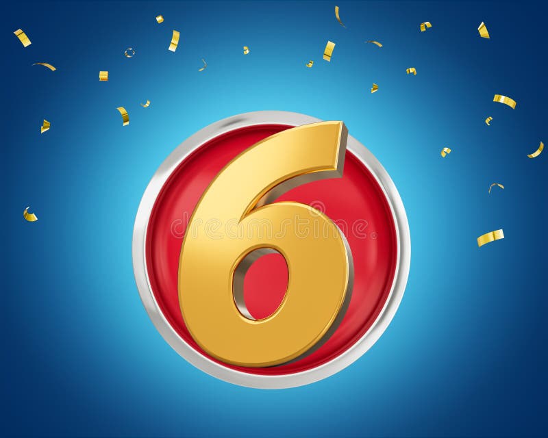 Gold Number 6 Gold Number Six on Rounded Red Icon with Particles on ...