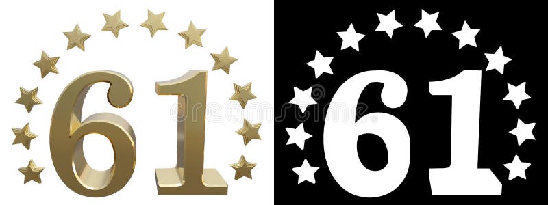 Gold Number Sixty One, Decorated with a Circle of Stars. 3D ...