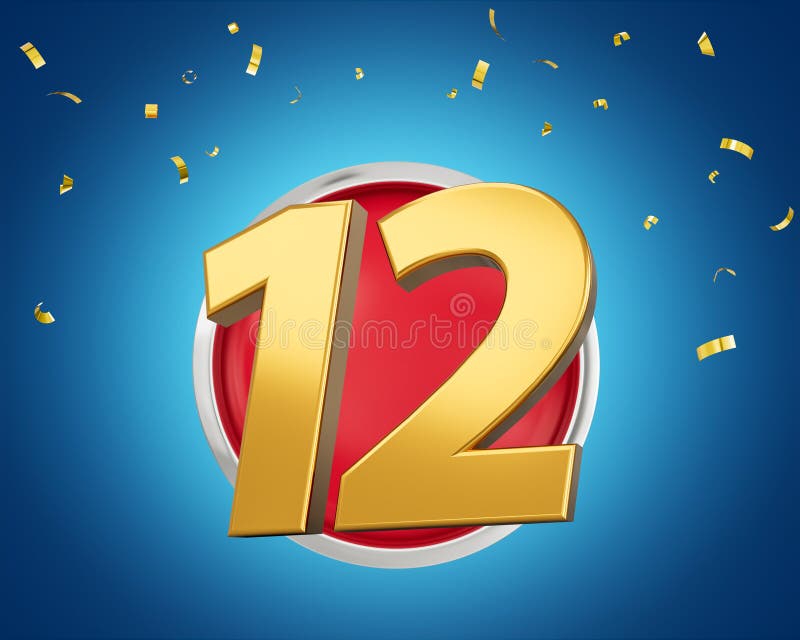 Gold Number 12 Gold Number Twelve Rounded Red Icon with Particles on ...