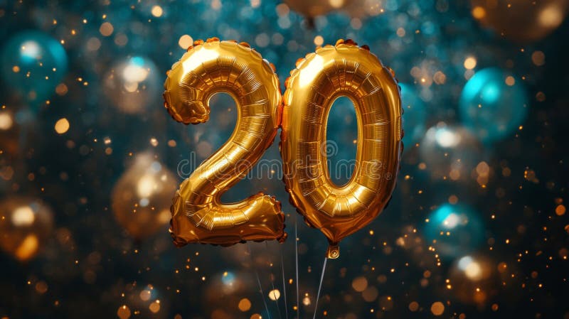Gold Number Twenty Balloons Festive Background Stock Illustration ...