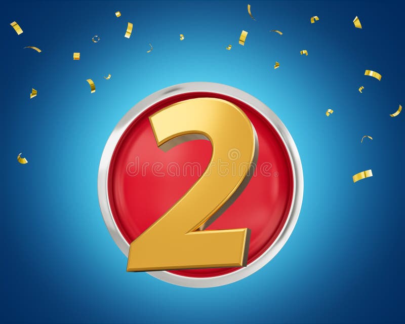 Gold Number 2 Gold Number Two on Rounded Red Icon with Particles on ...