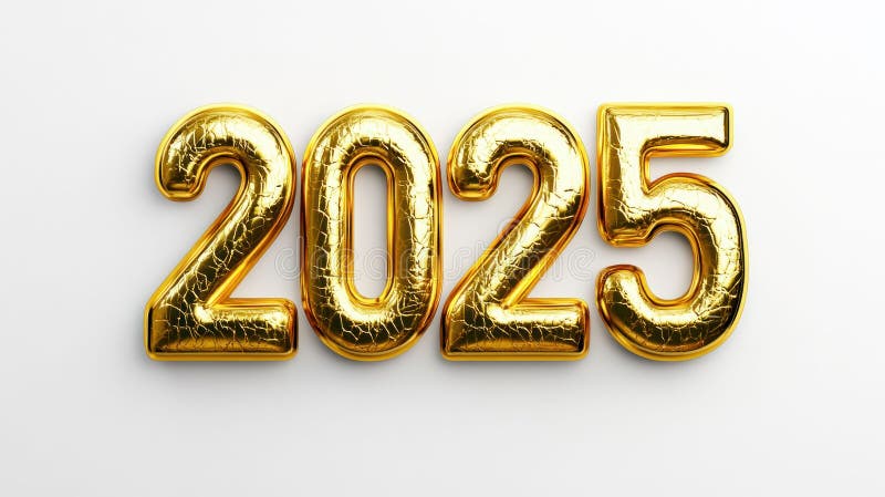 Gold Number 2025 on White Background Stock Illustration - Illustration ...