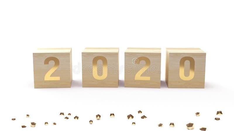 2020 Gold Number on Wood Cube for New Year Concept 3d Rendering Stock ...