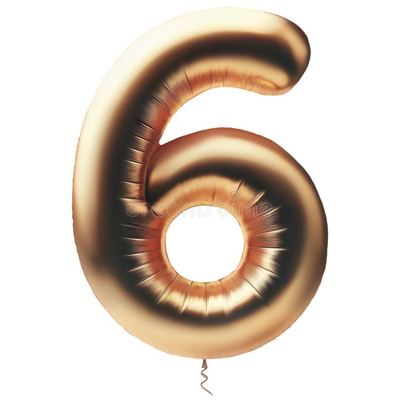 A Metallic, Gold-colored Balloon Shaped Like the Number Six with a ...