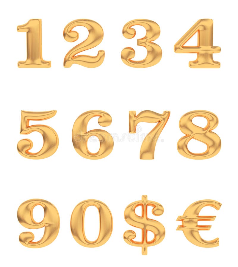 Gold Numbers and Currency Signs Stock Illustration - Illustration of ...