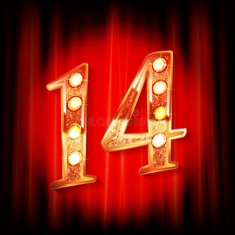 Gold Numbers 14. Greeting Card Stock Vector - Illustration of emblem ...