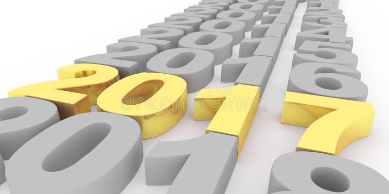 Gold Numbers 2017 New Year on a White Background 3d Illustration Stock ...