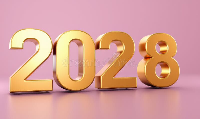 Gold 2028 Numbers on Pink Background Year Metallic Stock Illustration ...