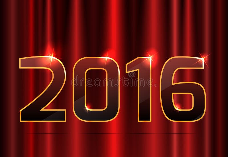 Gold Numbers 2016 and a Red Curtain Background Stock Vector ...