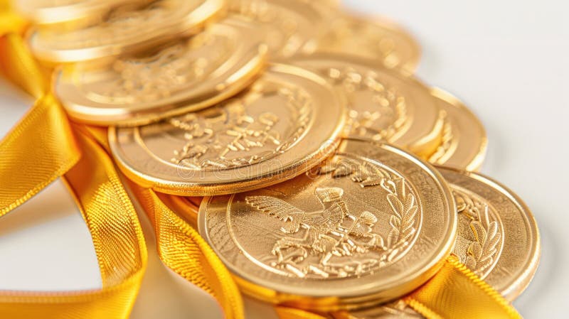 Gold Olympic Coins on Ribbon Stock Photo - Image of sports, generated ...