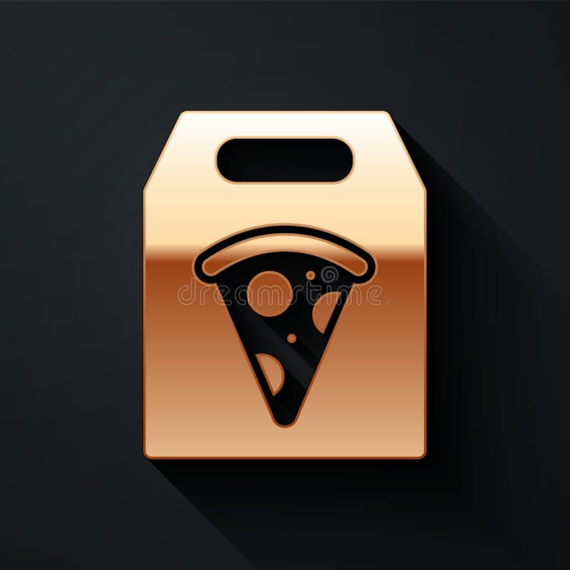 Gold Online Ordering and Fast Pizza Delivery Icon Isolated on Black ...