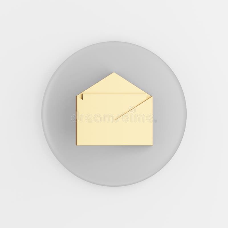 Gold Open E-mail Icon in Flat Style. 3d Rendering Gray Round Button Key, Interface Ui Ux Element ...