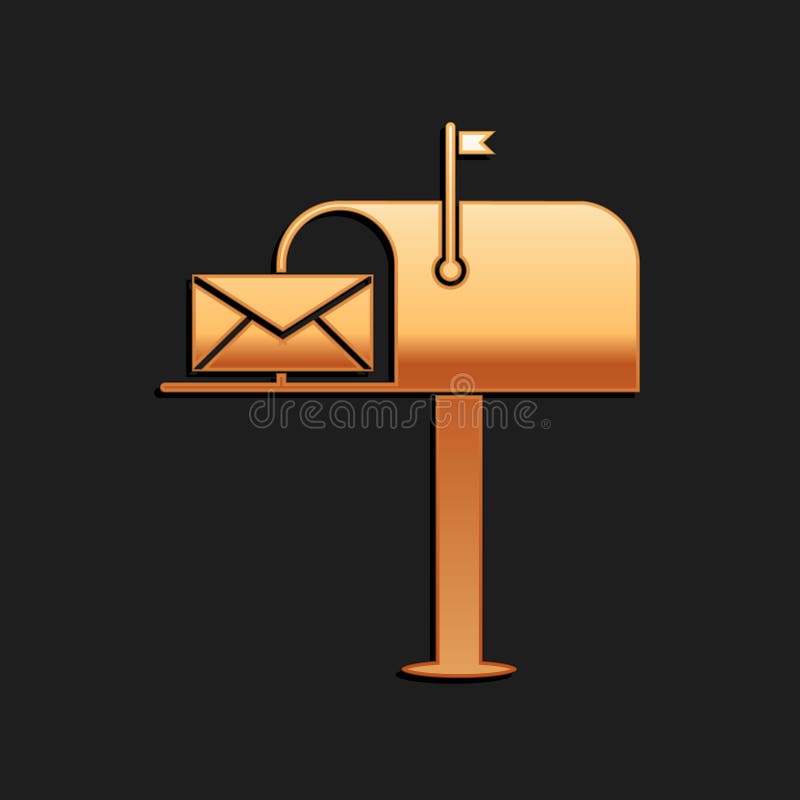 Gold Envelope with Document and Check Mark Icon Isolated on Black ...