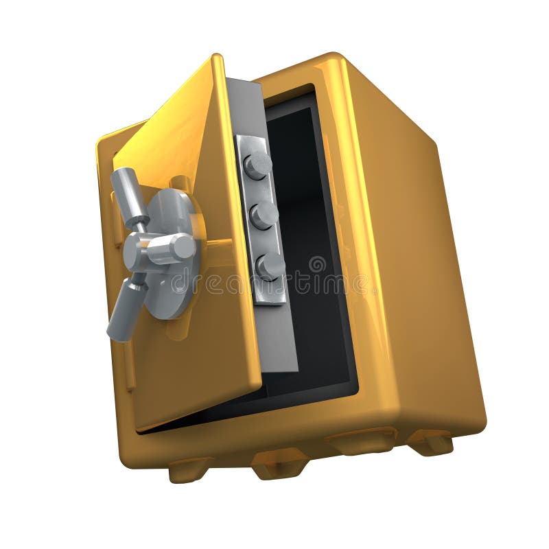 Gold Open Safe Box 3D Render. Isolated Stock Photo - Illustration of ...