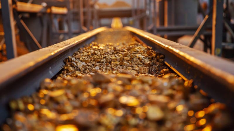 Gold Ore Mining and Processing. Concentrating Plant. Conveyor Belt with ...