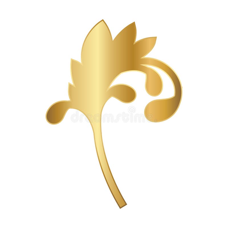 Gold Ornament in Curved Flower with Leaves Shaped Vector Design Stock ...