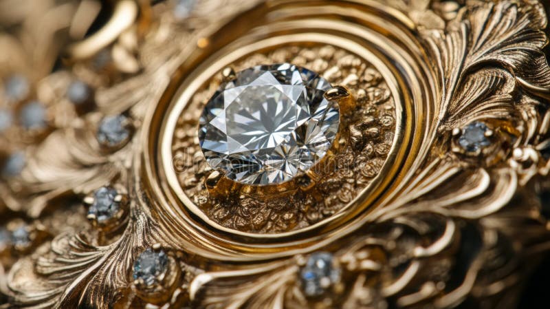 Gold Ornament Featuring a Large Center Diamond Stock Illustration ...