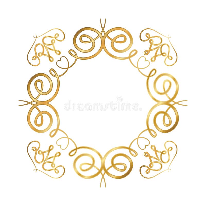 Gold Ornament Frame with Hearts Shapes Vector Design Stock Vector ...