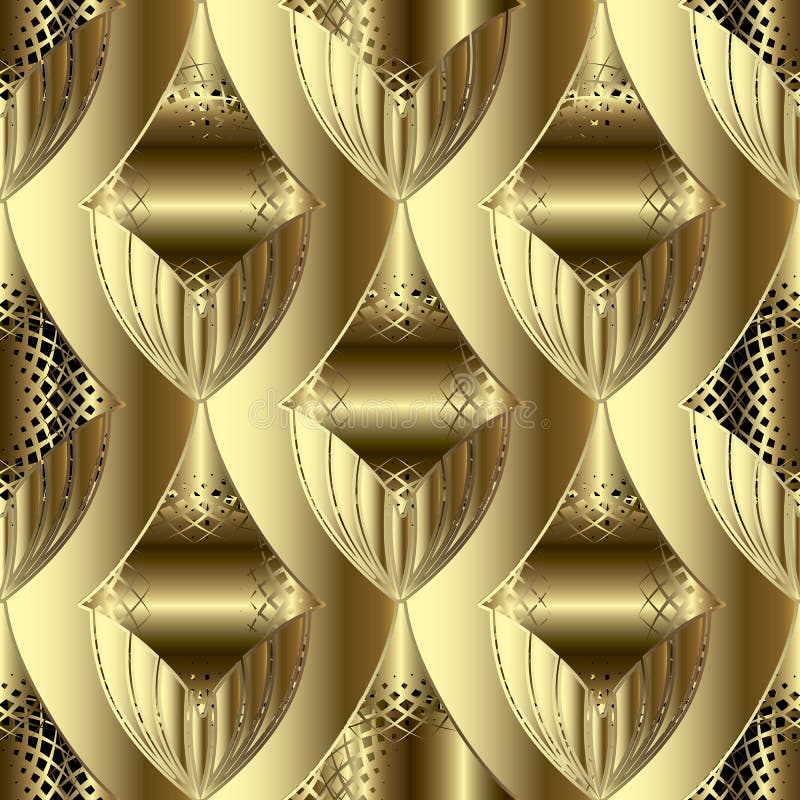 Gold Ornamental Textured 3d Seamless Pattern. Vector Golden Surface ...