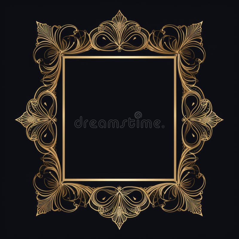 Gold Ornate Frame on Black Background Stock Illustration - Illustration ...