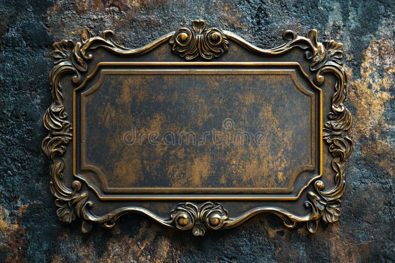A Gold Ornate Frame on a Rusty Metal Surface Stock Image - Image of ...