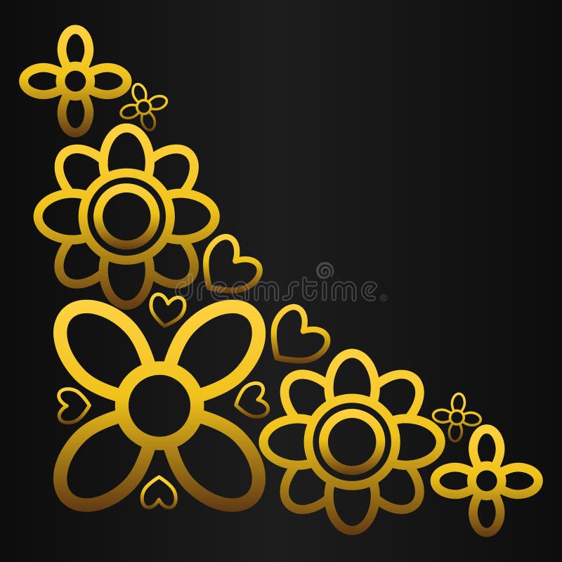 Gold Outline Flower Frame Ornament on Black Background Stock Vector ...