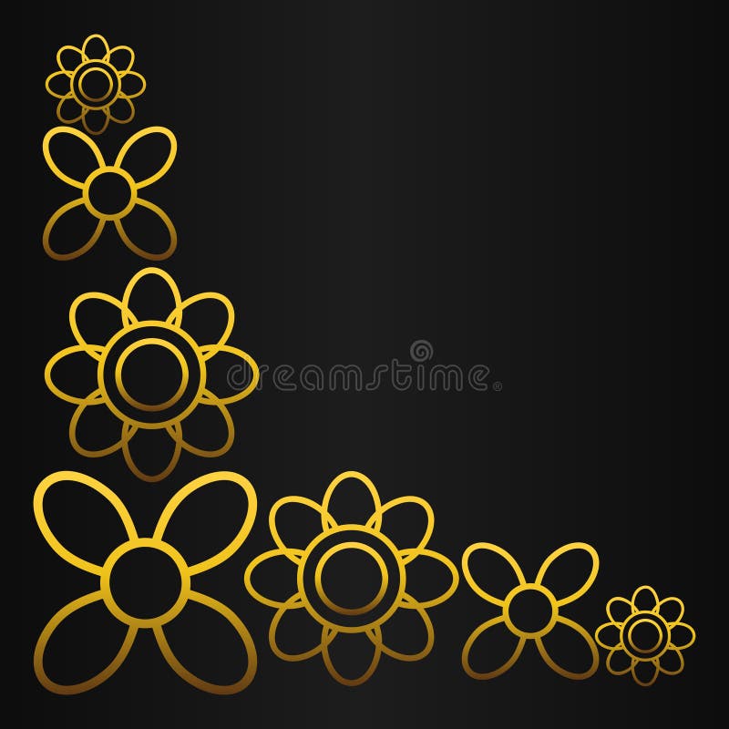 Gold Outline Flower Frame Ornament on Black Background Stock Vector ...