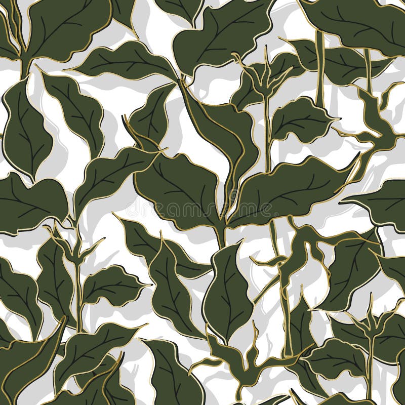 Gold Outline Foliage Botanical Vector Seamless Pattern Stock Vector - Illustration of drawn ...